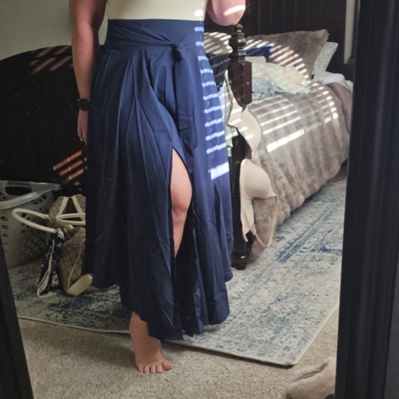 Skirts | Classic Solid High Waisted Split Thigh Pockets Maxi Skirt ...
